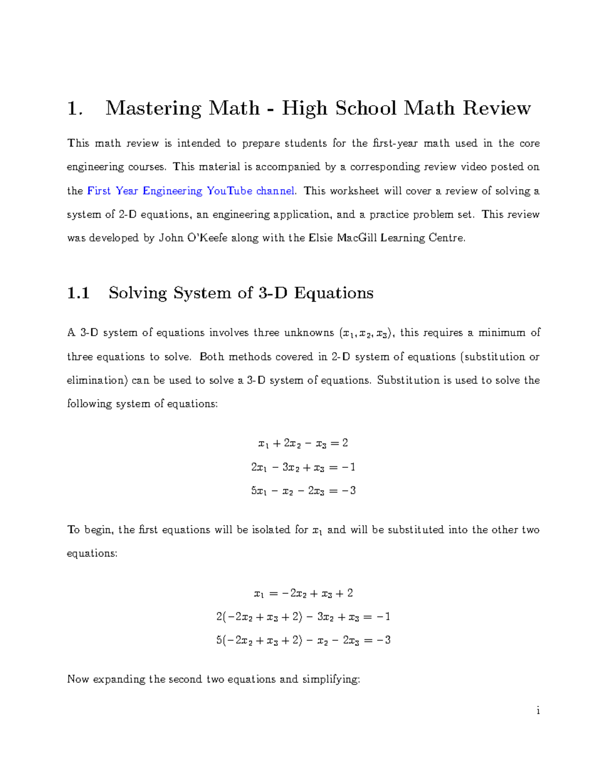 9 Solving System of 3 D Equations - grade 12 phys/math review - 1 ...