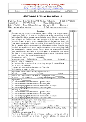English question paper highlighted - BMS INSTITUTE OF TECHNOLOGY AND ...