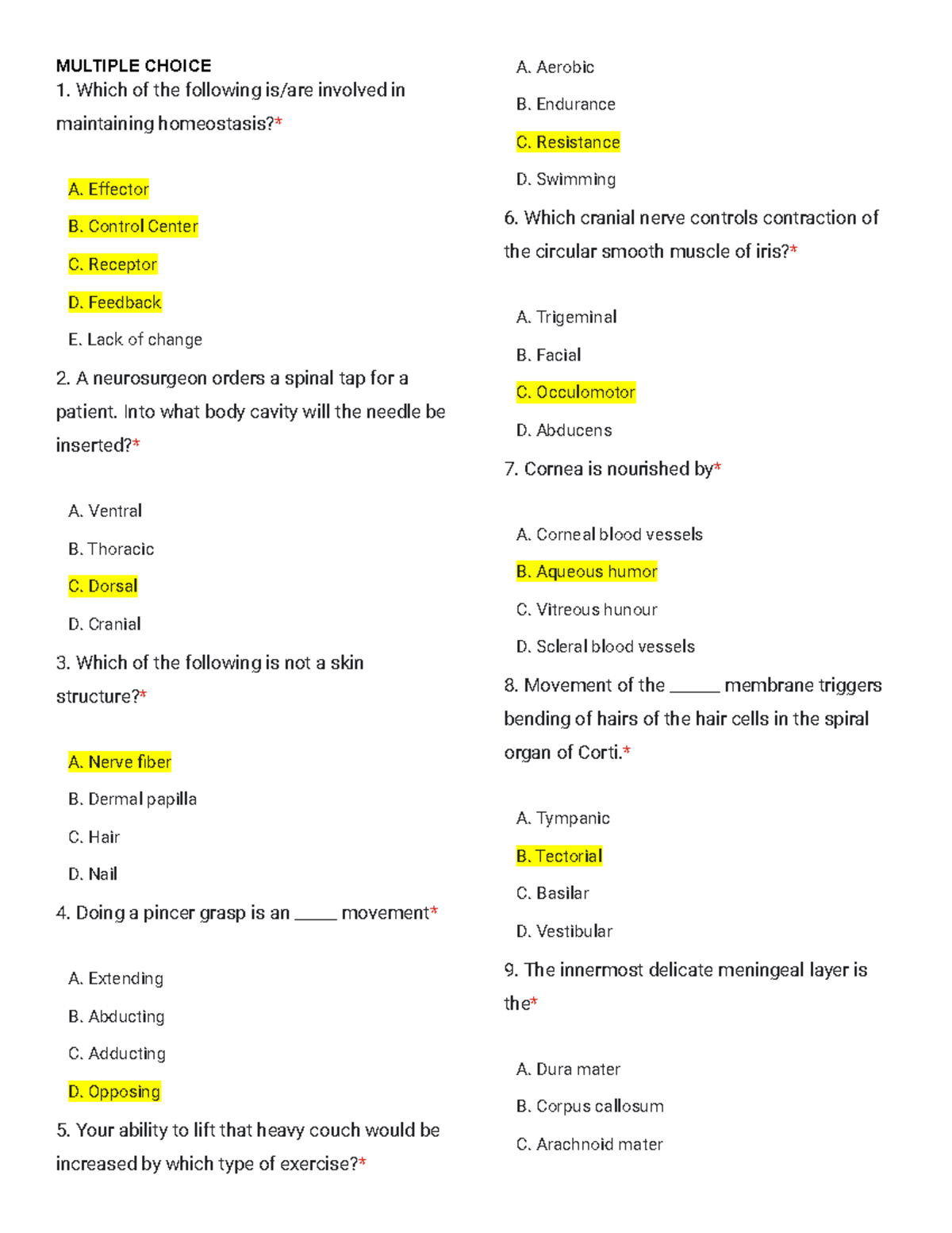 P1 LAB EXAM - MULTIPLE CHOICE 1. Which of the following is/are involved ...