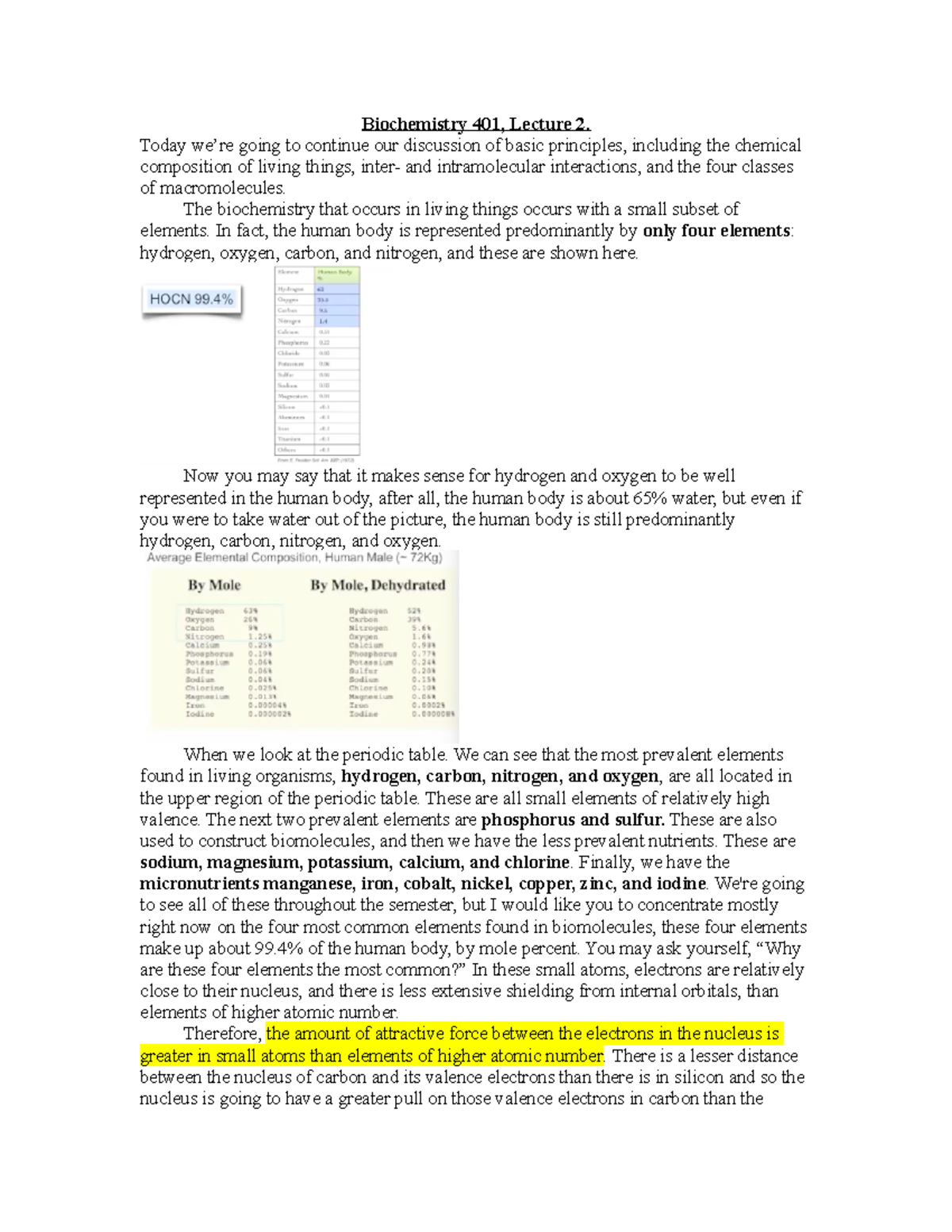 BIochem lecture 2 - Biochemistry 401, Lecture 2. Today we’re going to continue our discussion of ...