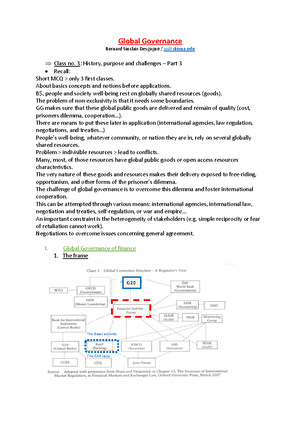 Fiches global governance - Course 1: Introduction Course 2: Framing ...
