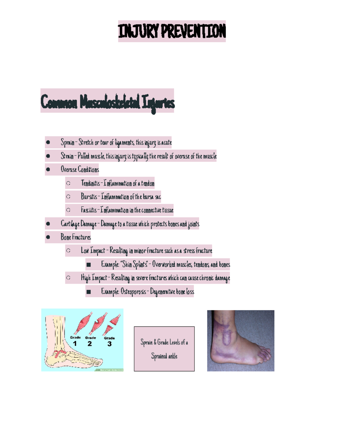 Injury Protection PART 1 - Common Musculoskeletal Injuries Sprain ...