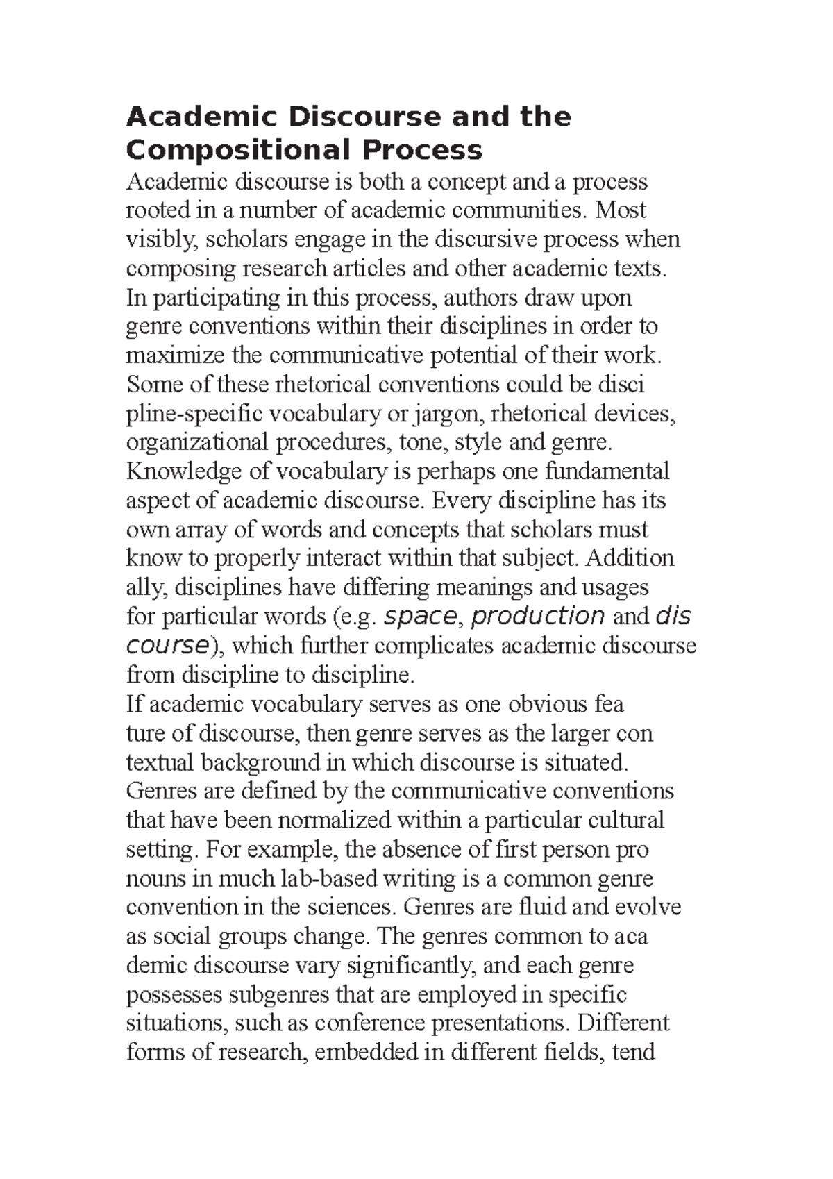 Academic Discourse and the composition process - Academic Discourse and ...