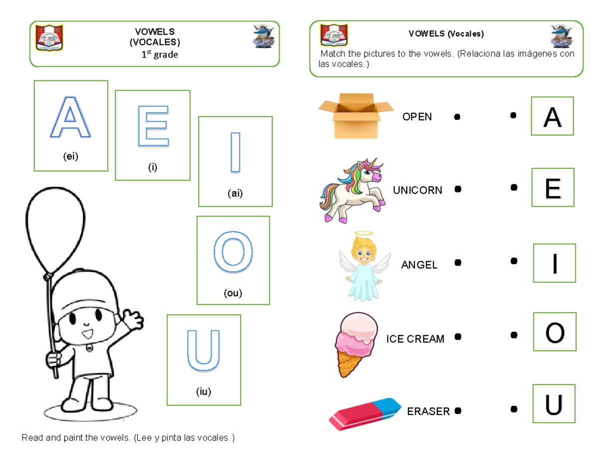 3 vowels - Primer Grado - ficha en ingles - Ingles - VOWELS (VOCALES) 1 ...
