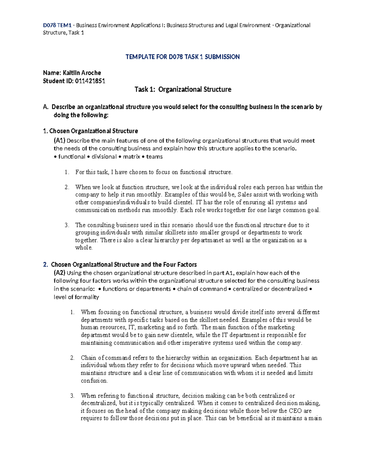 D078 - Task 1 - task 1 - D078 TEM1 - Business Environment Applications ...