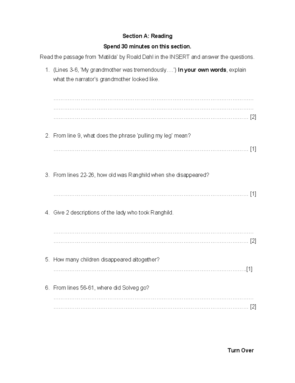 Y7-English-QP - Section A: Reading Spend 30 minutes on this section ...
