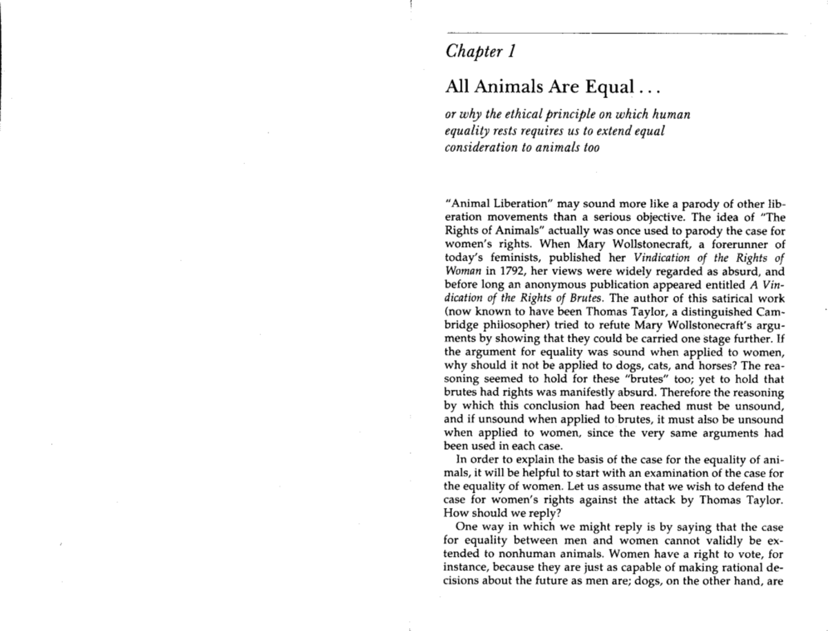 Singer, Animal Liberation (1-24) - PHI1101 - Studocu