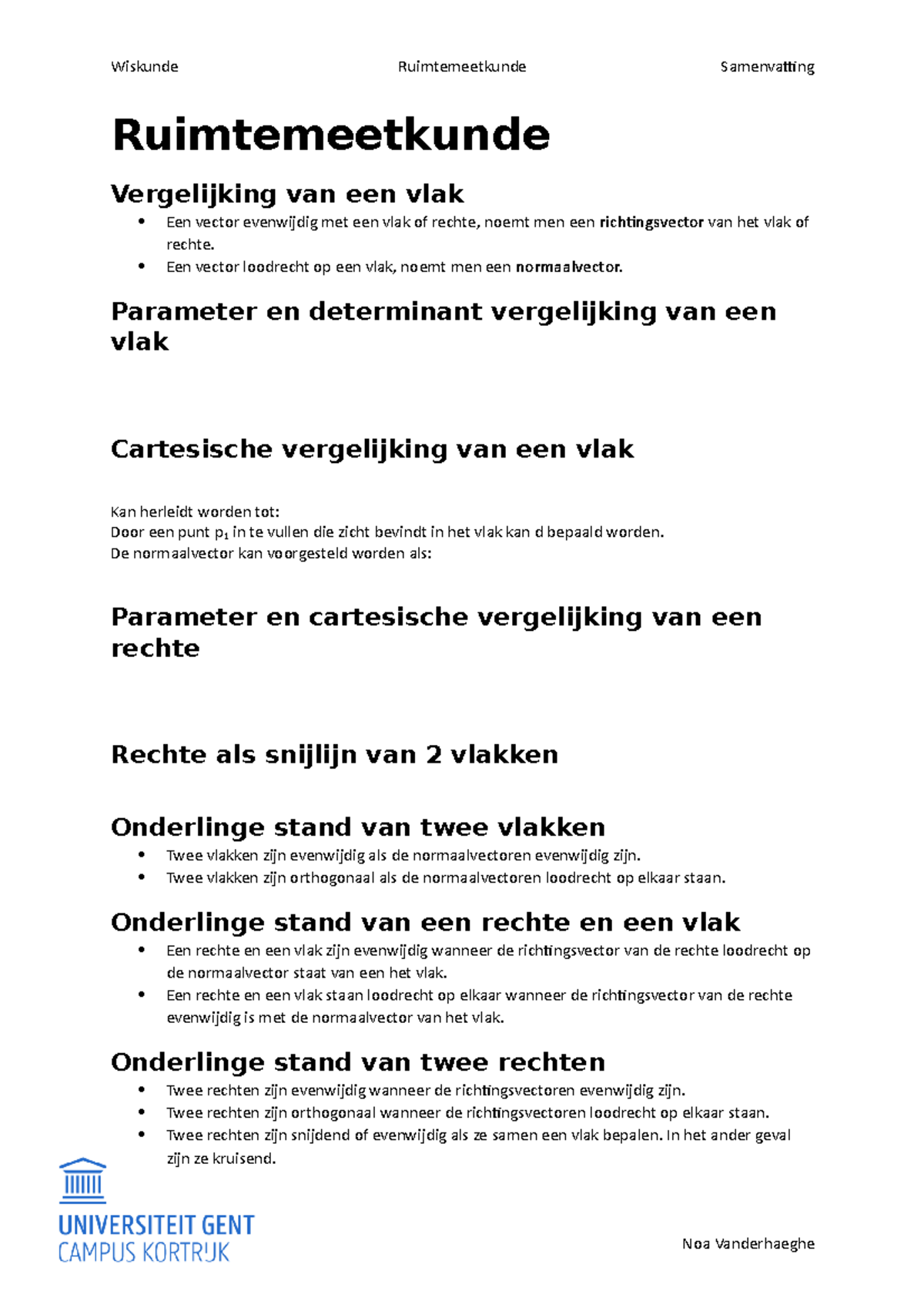 Samenvatting Ruimtemeetkunde - Wiskunde Ruimtemeetkunde Samenvatting ...