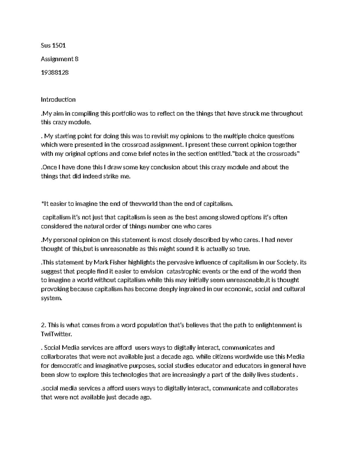 Sus 1501 - Sus 1501 Assignment 8 19388128 Introduction .My aim in ...