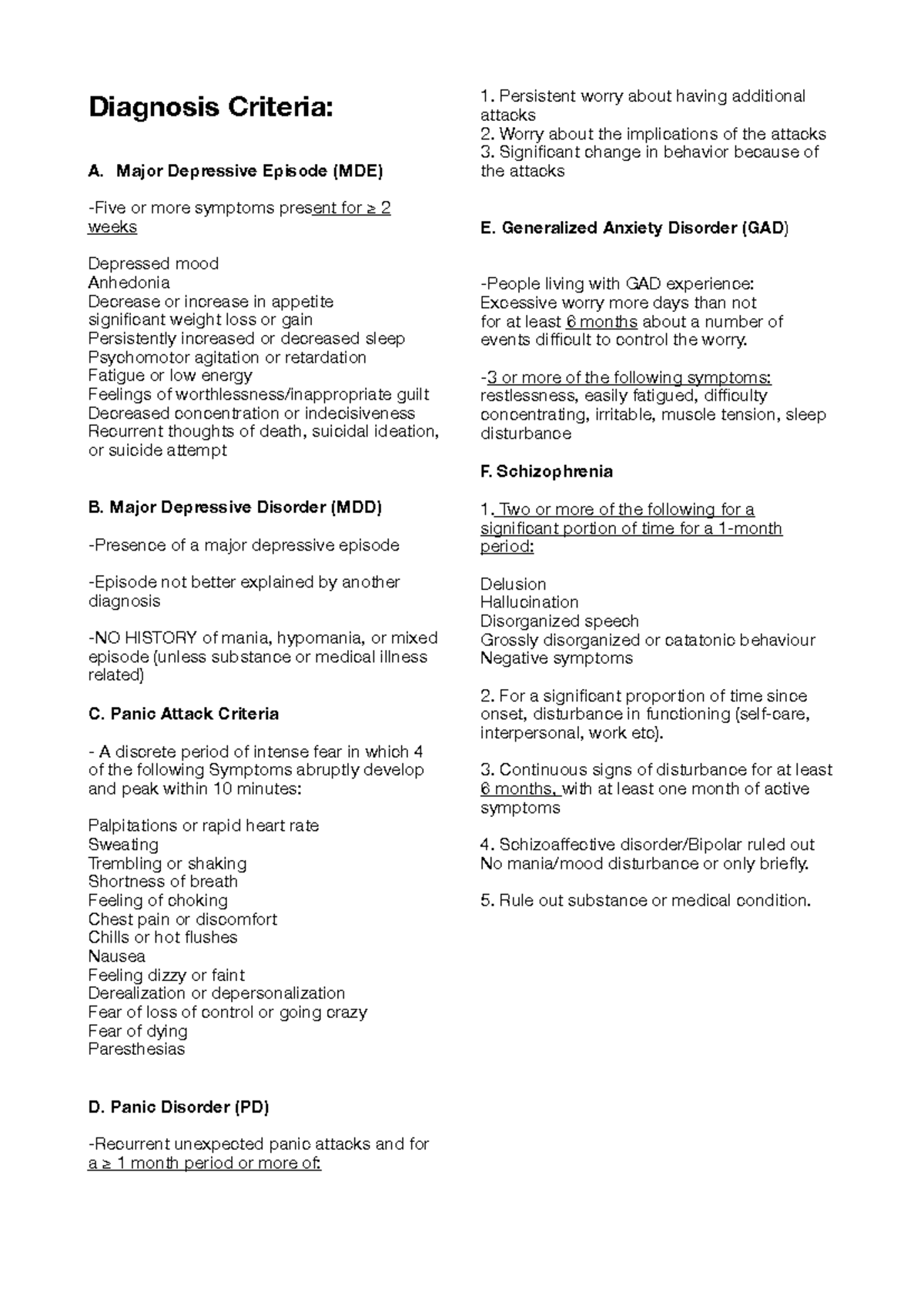 Diagnosis Criteria - Major Depressive Episode (MDE) -Five or more ...
