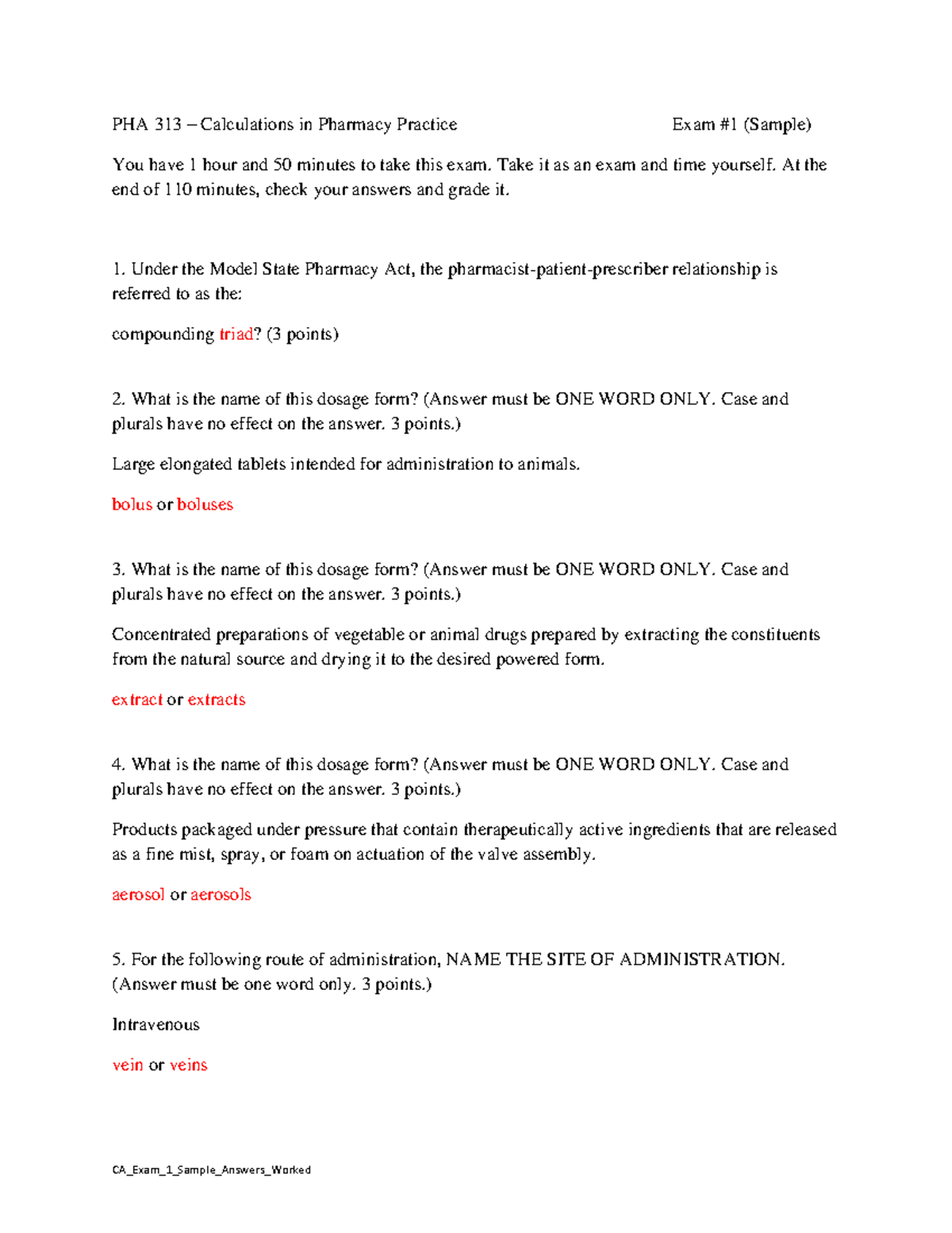 CA Exam 1 Sample Answers Worked PHA 313 Calculations In Pharmacy ca-exam-1-sample-answers-worked-pha-313-calculations-in-pharmacy