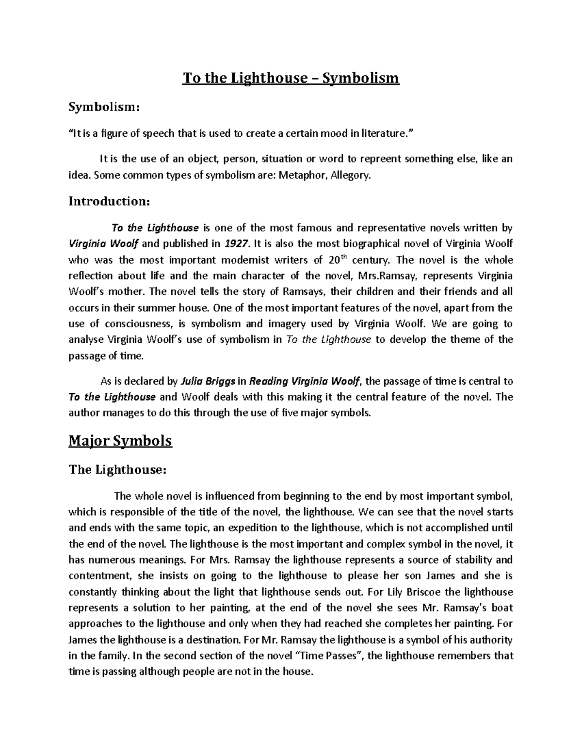 Symbolism in To the Lighthouse - To the Lighthouse – Symbolism ...