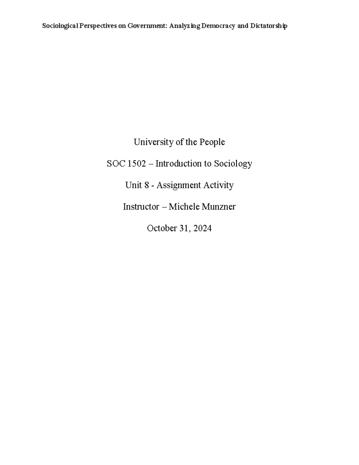 Soc 1502 wa8 - SOC 1502 Introduction to Sociology Written Assignment ...