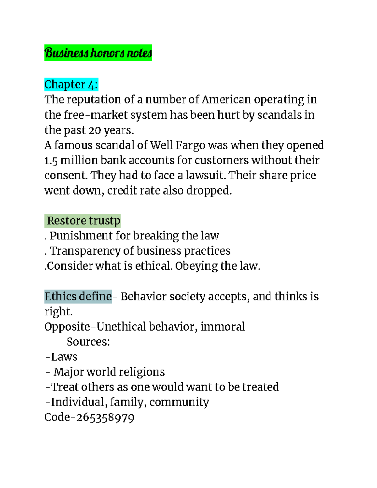 Business honors notes - Business honors notes Chapter 4: The reputation ...