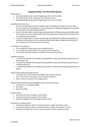 Biophysics oral exam - Questions - June 2019 Biophysics oral exam ...