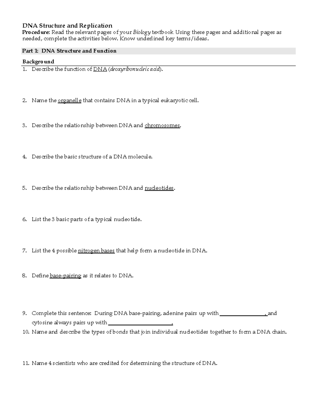 DNAStructure Replication assignment - DNA Structure and Replication ...