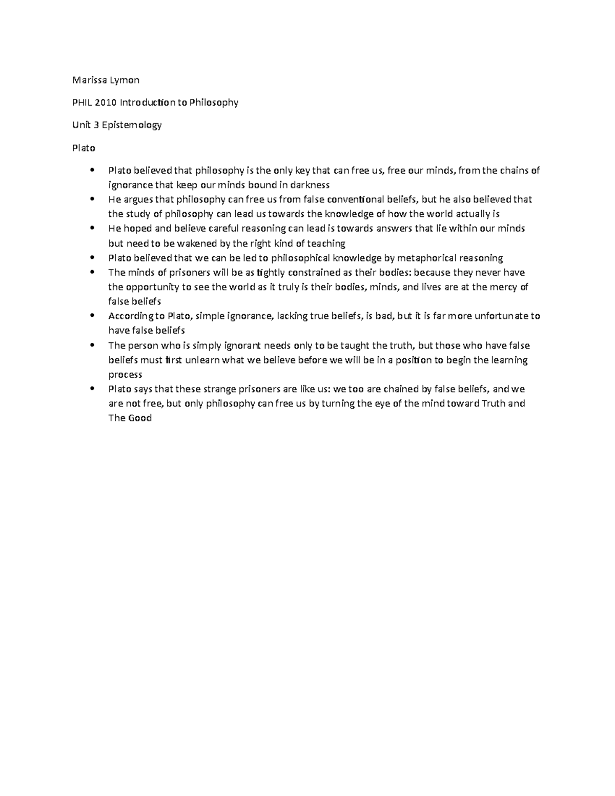 Epistemology: Plato - Marissa Lymon PHIL 2010 Introduction to ...