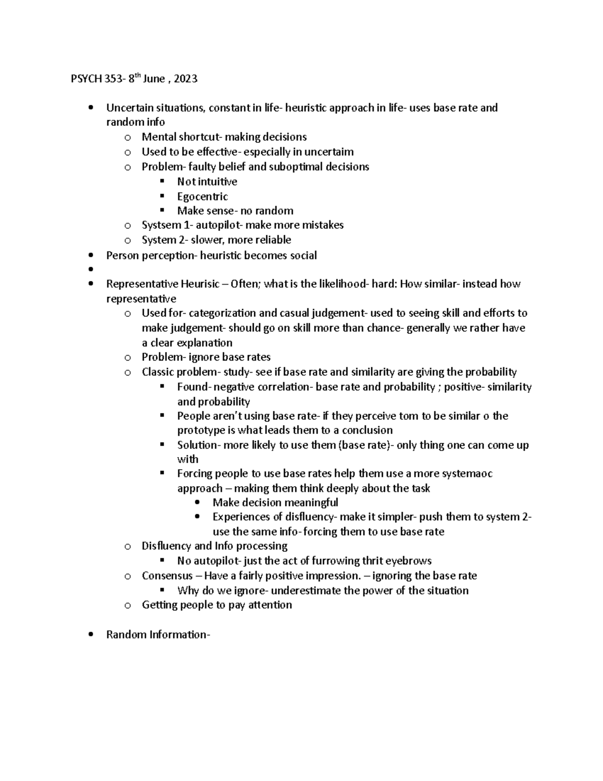 PSYCH 353- in class noteds w5 - PSYCH 353- 8th June , 2023 Uncertain ...