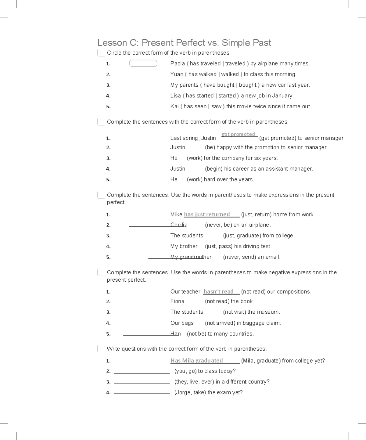 World english 3e level 1 grammar activities unit 11 lesson c-1 - Lesson ...