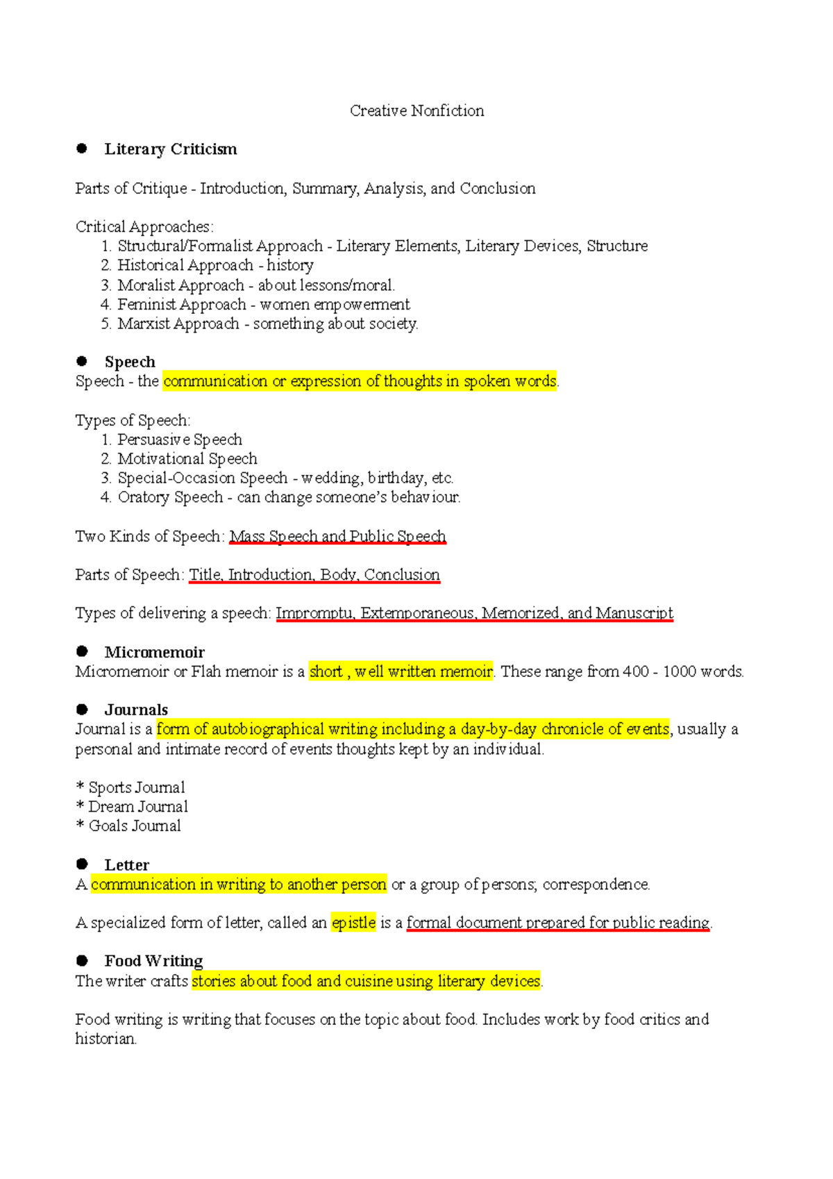 Creative Nonfiction - Reviewer - Creative Nonfiction Literary Criticism ...