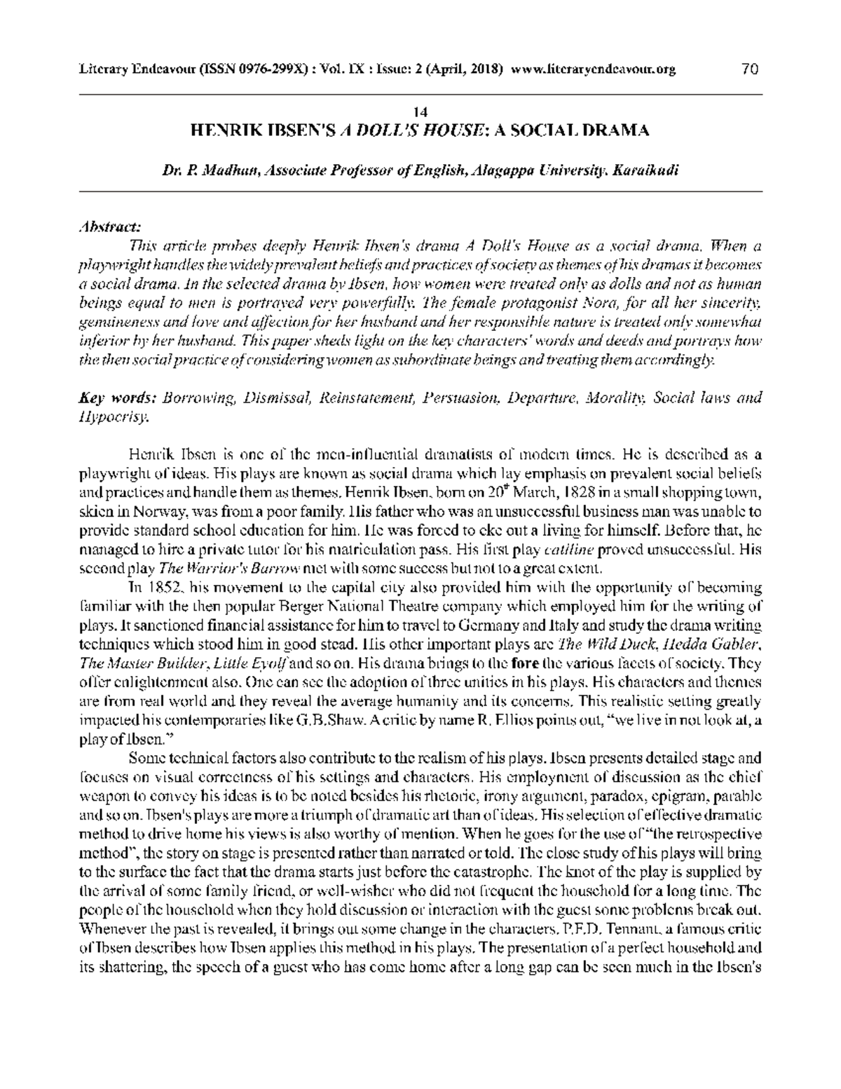2018-04 14. Henrik Ibsen’S A DOLL’S House A Social Drama - English ...