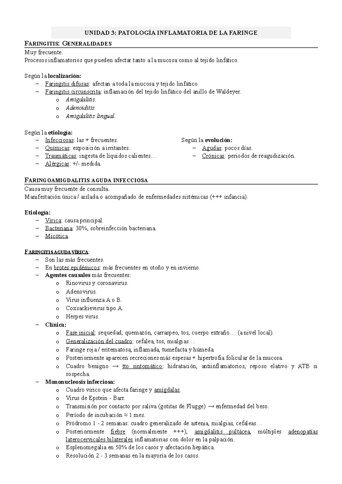 Laringologia TEMA 3 - UNIDAD 3: PATOLOGÍA INFLAMATORIA DE LA FARINGE ...