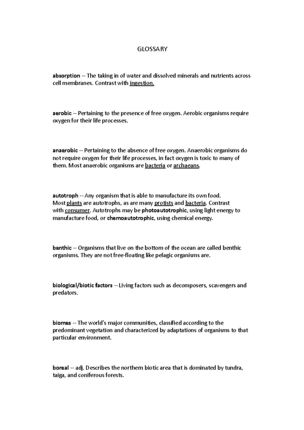 Ecology glossary - GLOSSARY absorption - The taking in of water and ...