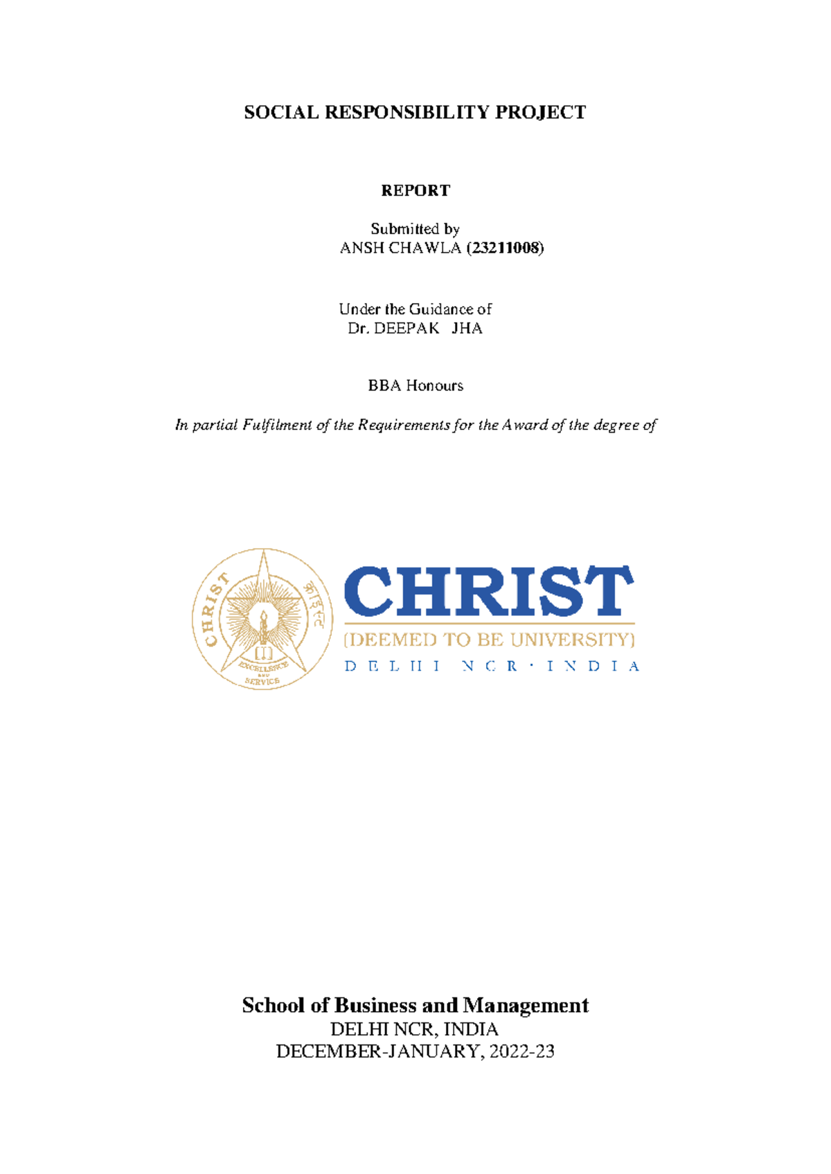 SRP Project ANSH 08 - help - SOCIAL RESPONSIBILITY PROJECT REPORT ...