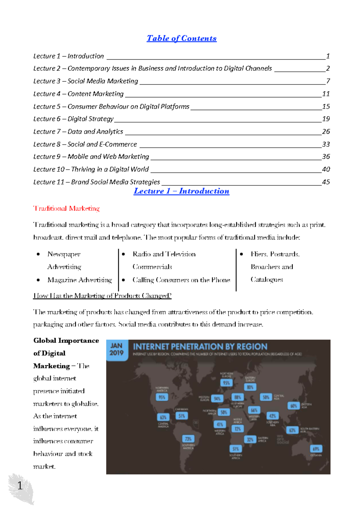 Digital Marketing and Social Media Notes - Table of Contents Lecture 1 ...