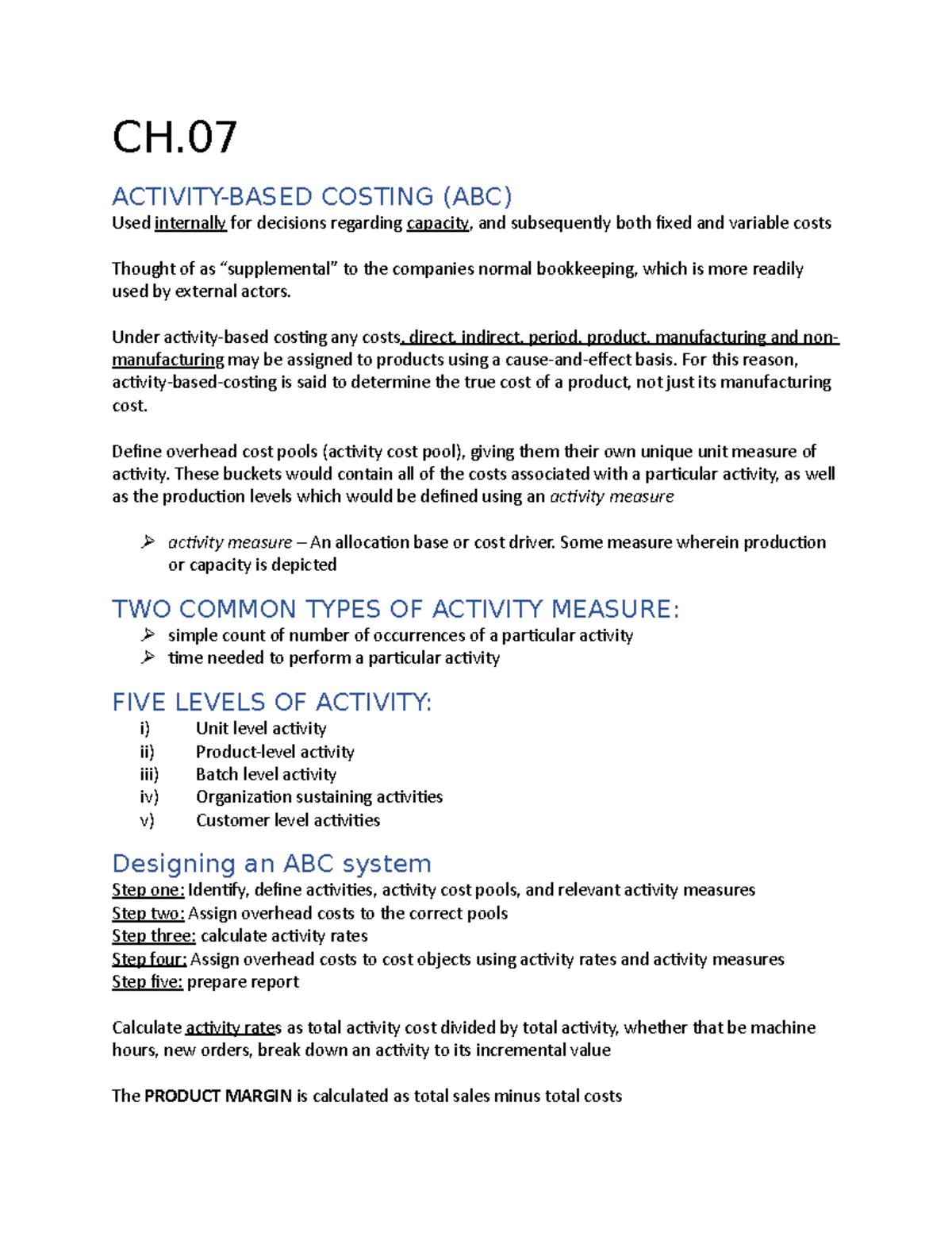 CH.07: Activity based costing - CH. ACTIVITY-BASED COSTING (ABC) Used ...