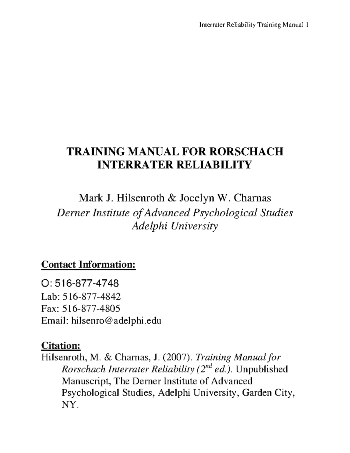 88335997 Rorschach Training Manual 2 Nded - TRAINING MANUAL FOR ...