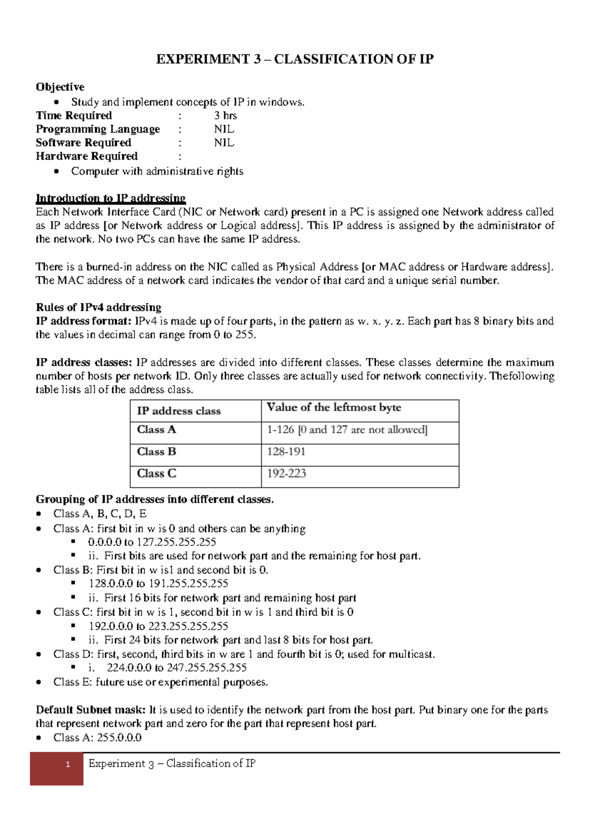 Experiment 3 - Nice one to study - 1 Experiment 3 – Classification of ...