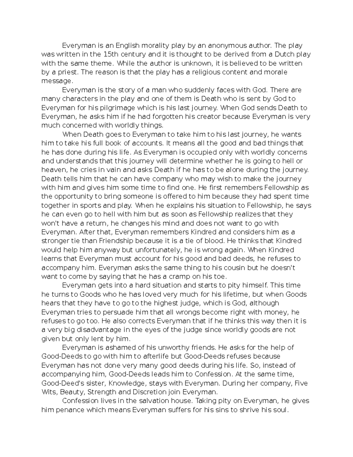 Everyman - Book report - Everyman is an English morality play by an ...