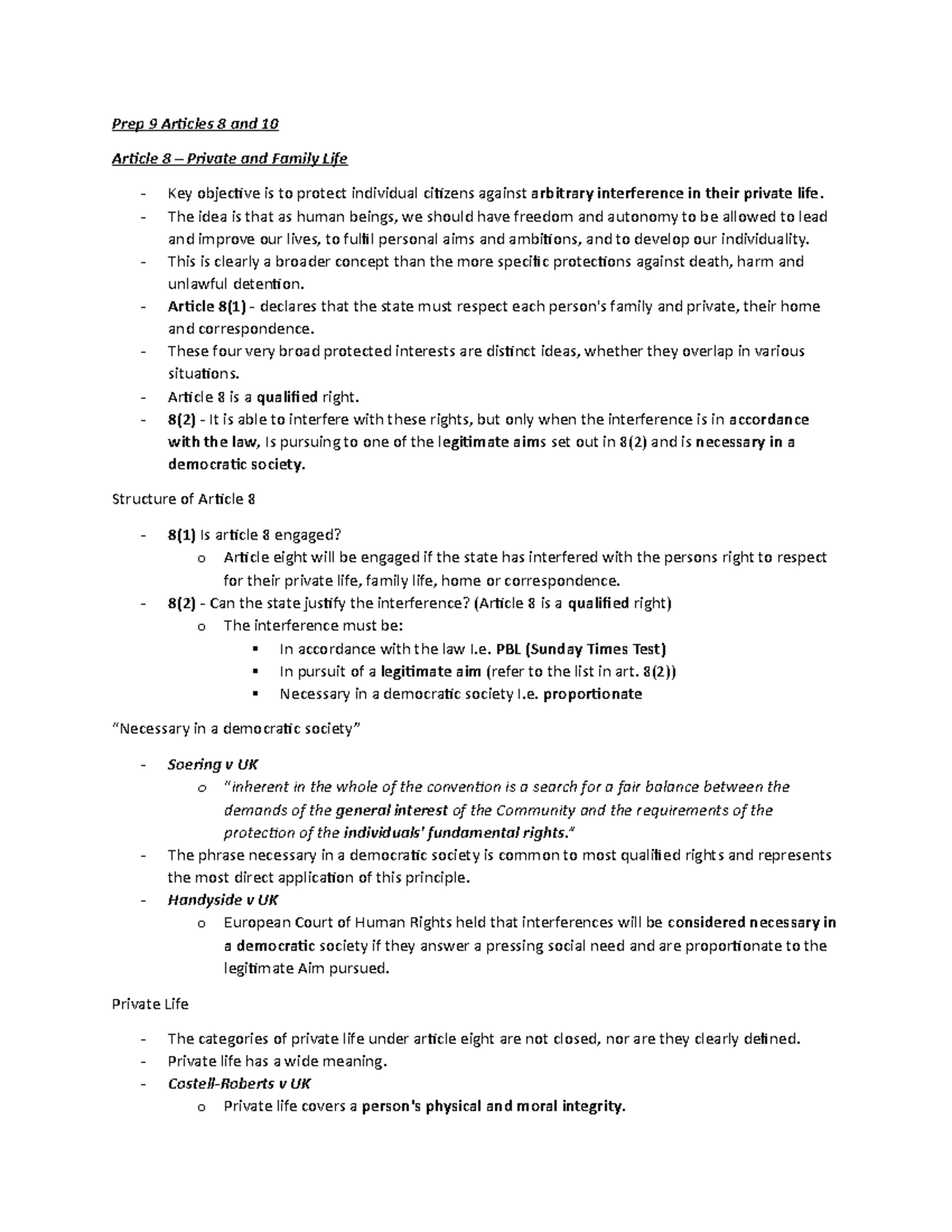 Prep 9 Articles 8 and 10 - All notes required for a Distinction - Prep ...