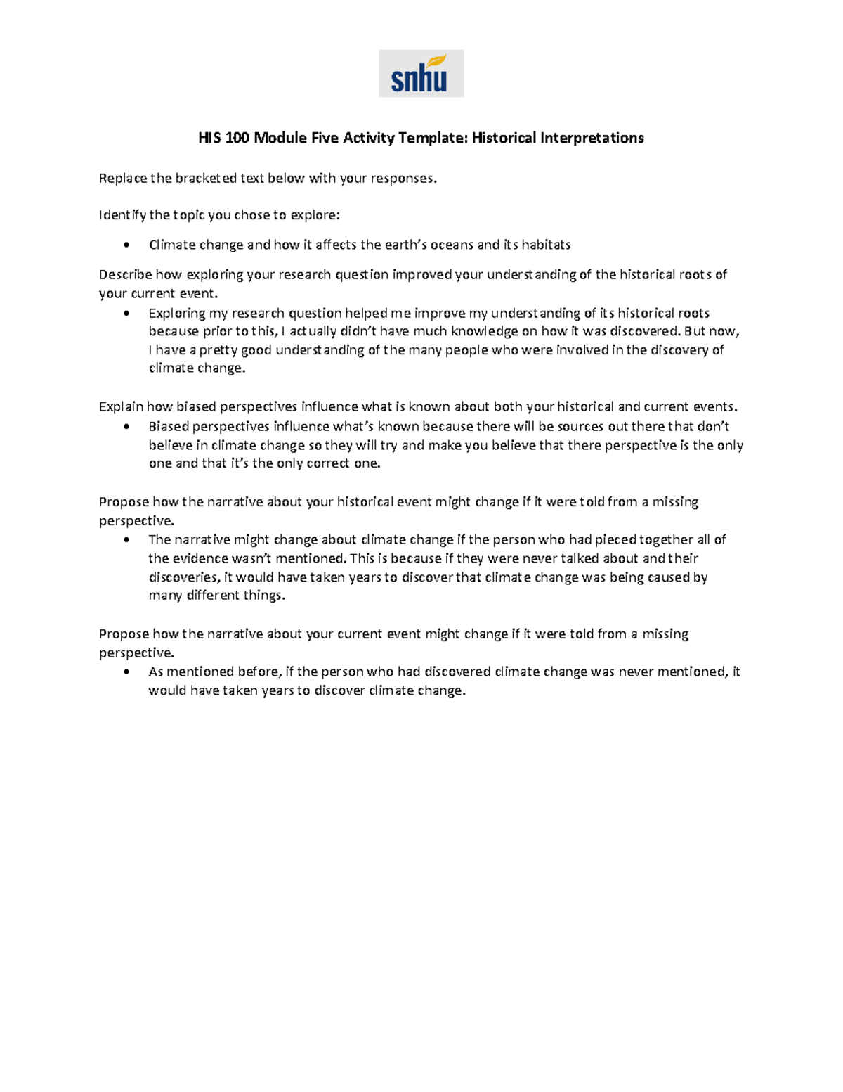 Module Five Activity - Identify the topic you chose to explore: Climate ...