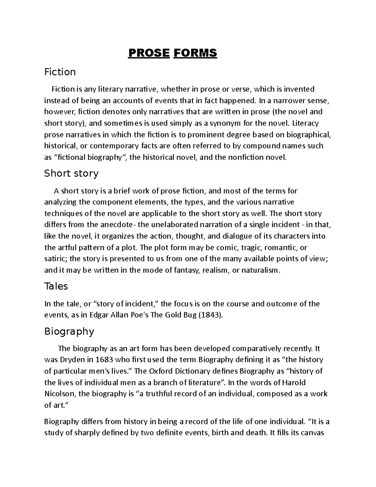 Prose forms note part 1 - USEFUL FOR BA ENGLISH STUDENTS - PROSE FORMS ...