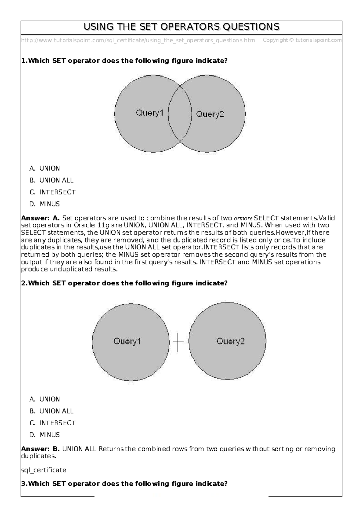 Using the set operators questions - - Studocu