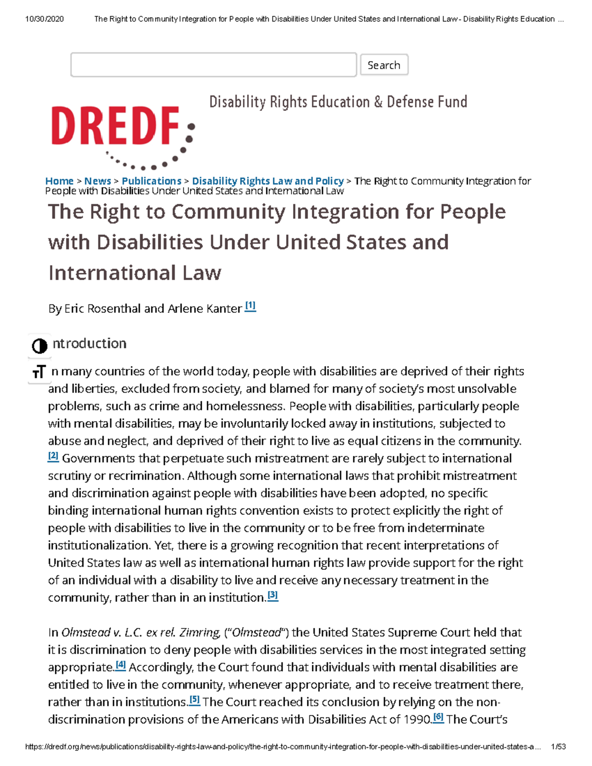 The Right to Community Integration for People with Disabilities Under ...
