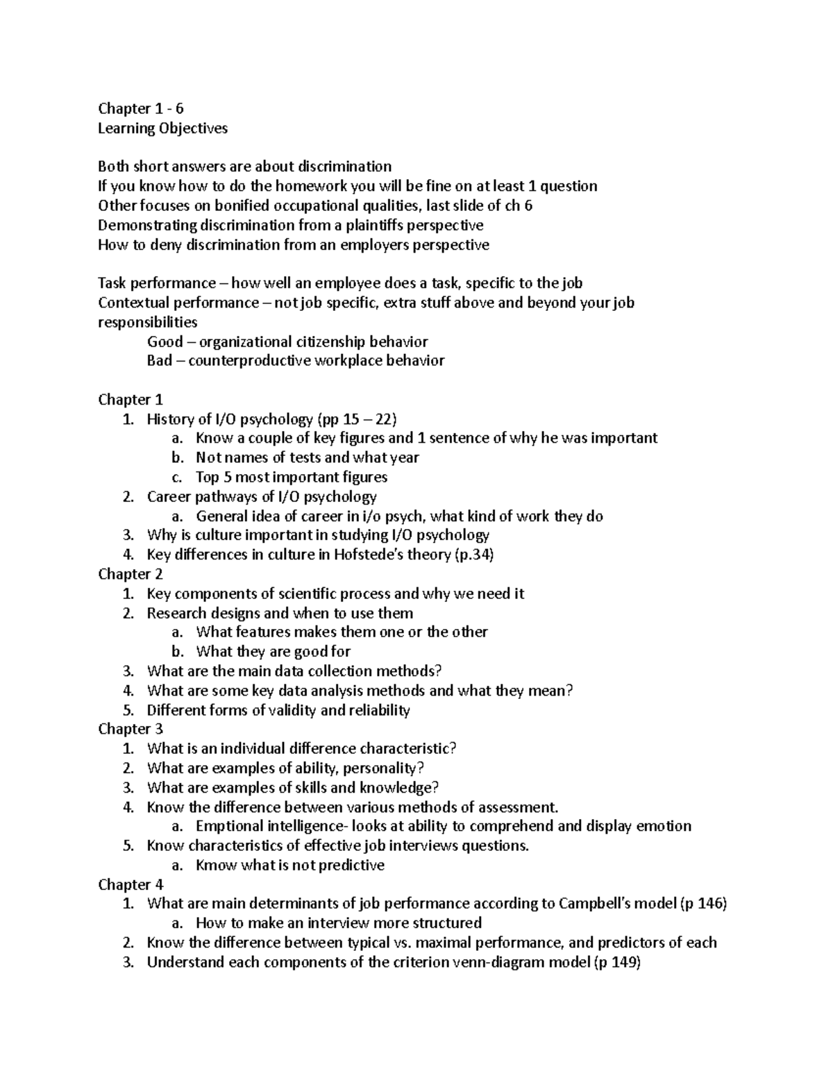 Exam 1 Studyguide.docx - Chapter 1 - 6 Learning Objectives Both short ...