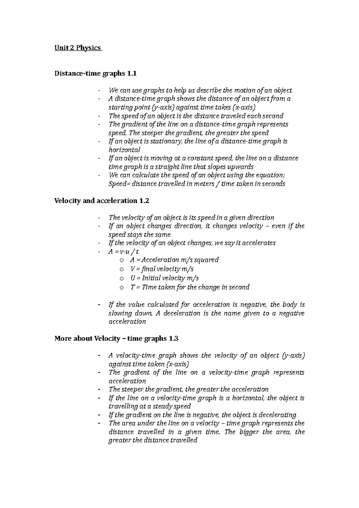 Unit 2 Physics - ffff - Unit 2 Physics Distance-time graphs 1. We can ...