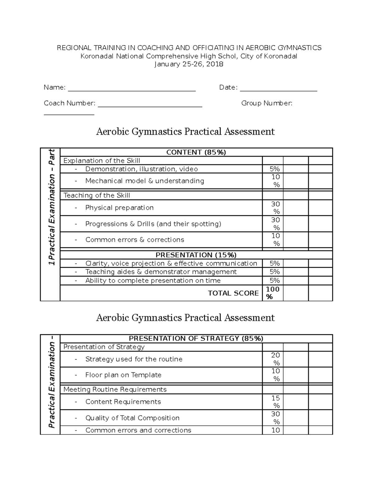 Aerobics assessment gap level 1 - REGIONAL TRAINING IN COACHING AND ...
