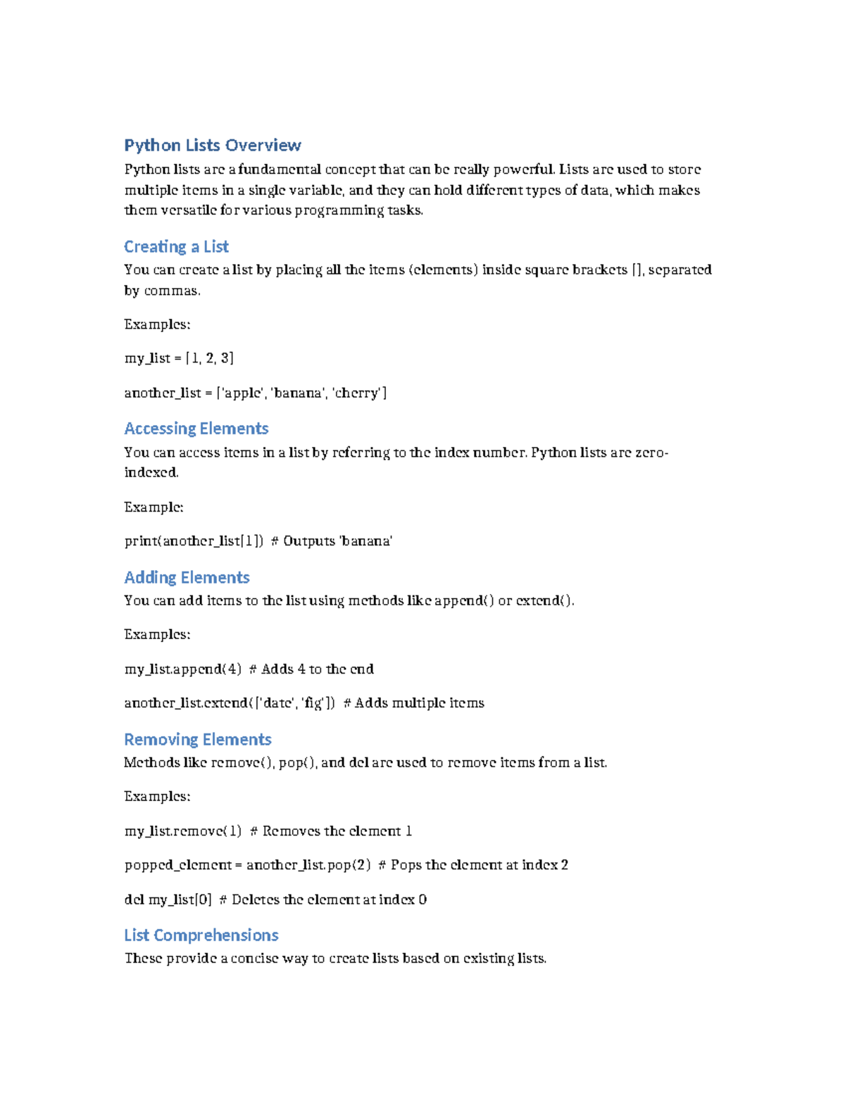 Python Lists Overview Python Lists Overview Python Lists Are A Fundamental Concept That Can Be