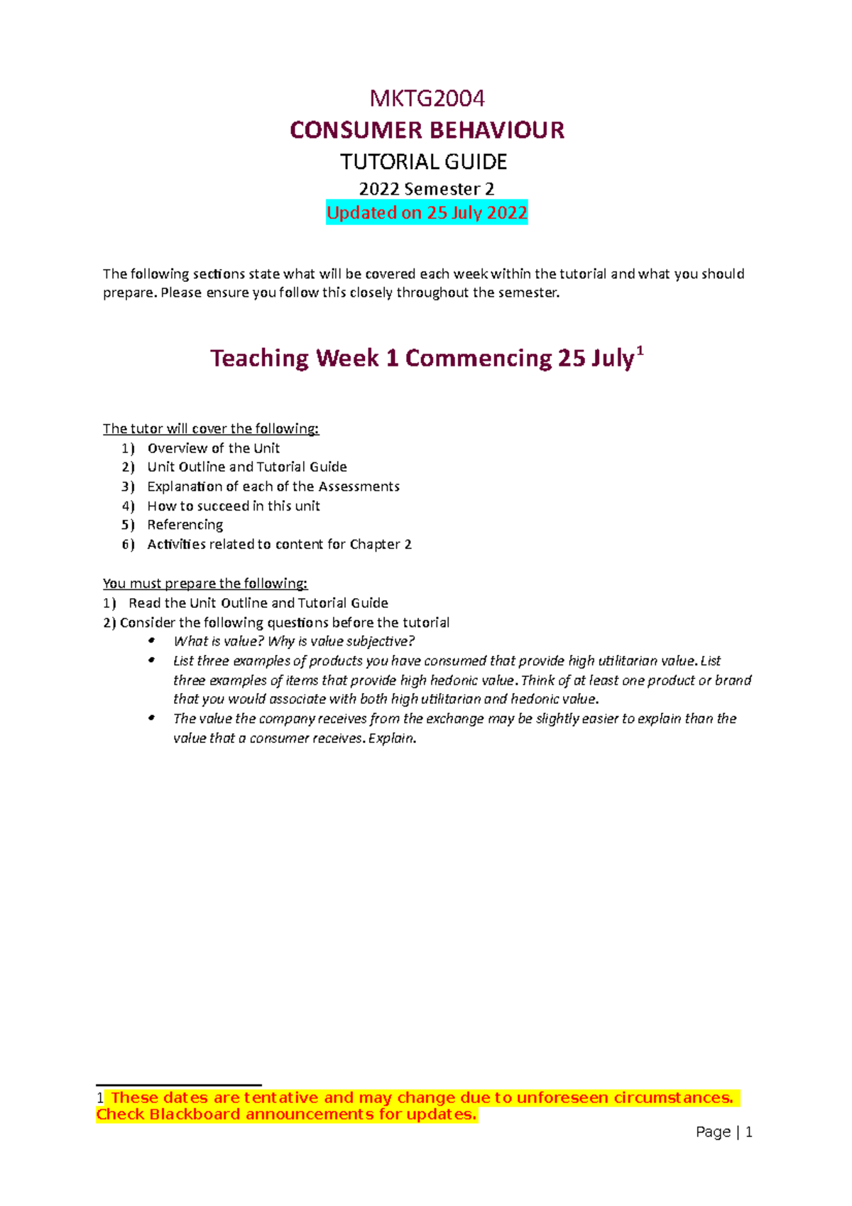 Mktg2004 Tutorial Guide Sem 2 2022 2507221 Mktg Consumer Behaviour Tutorial Guide 2022