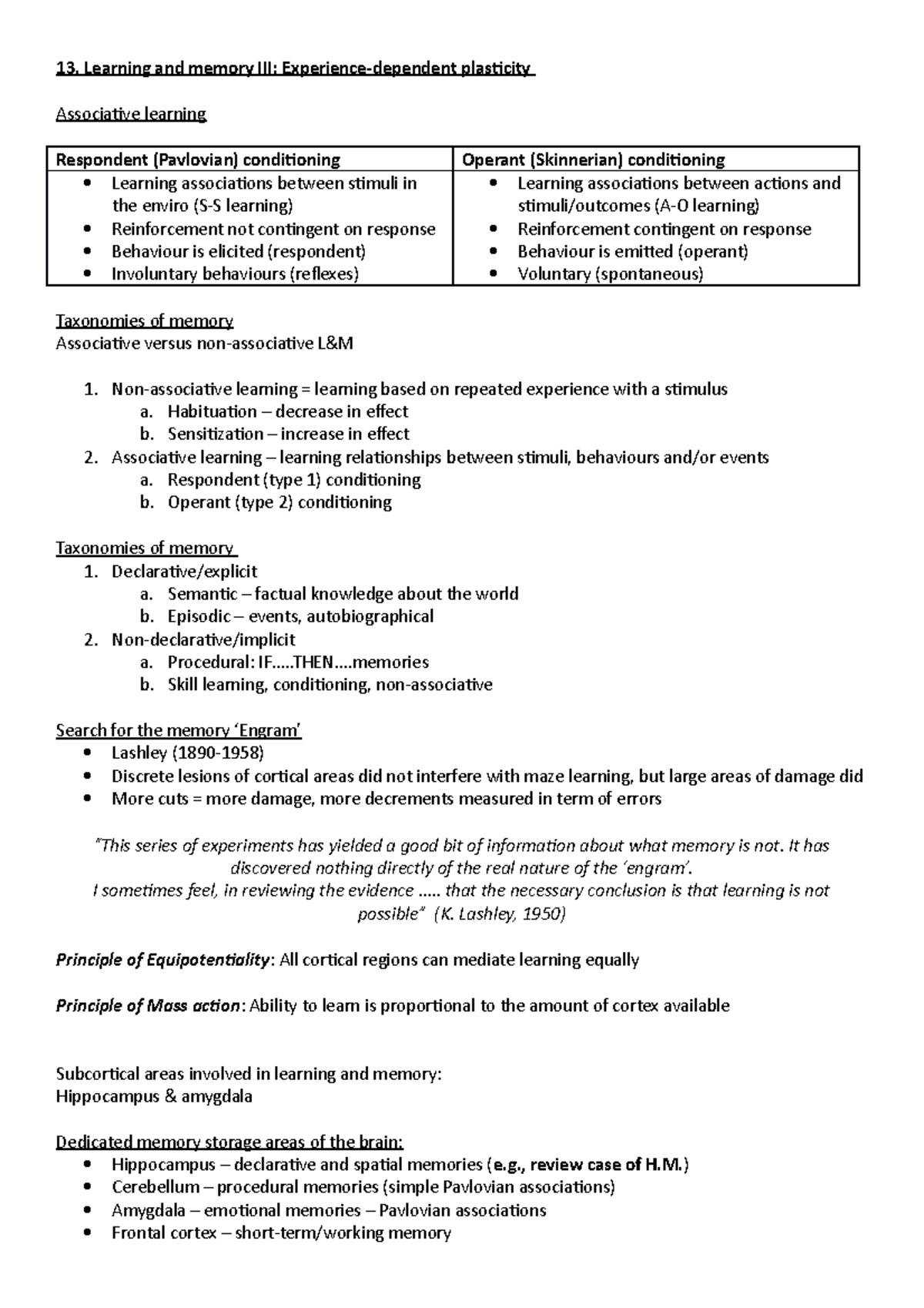 13. Learning and memory III- Experience-dependent plasticity - 13 ...