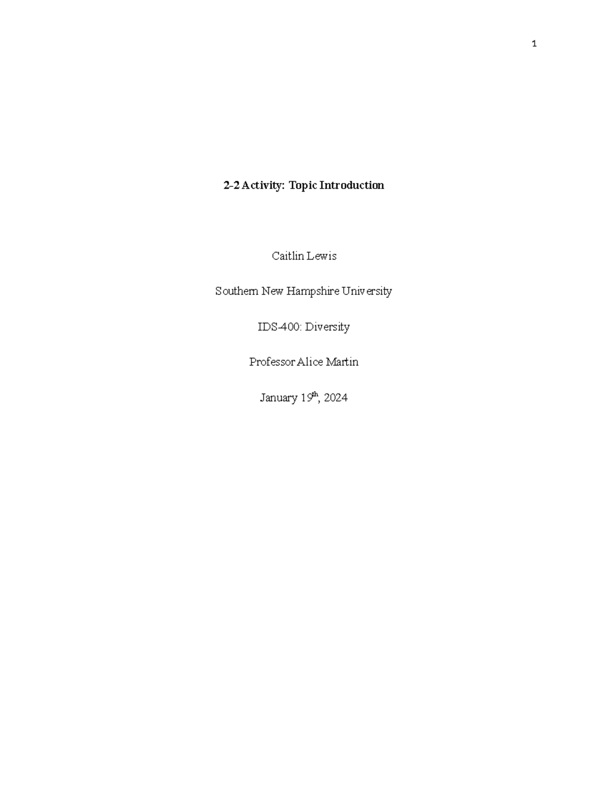 Diversity IDS400 Module Two Assignment 1 - 2-2 Activity: Topic ...