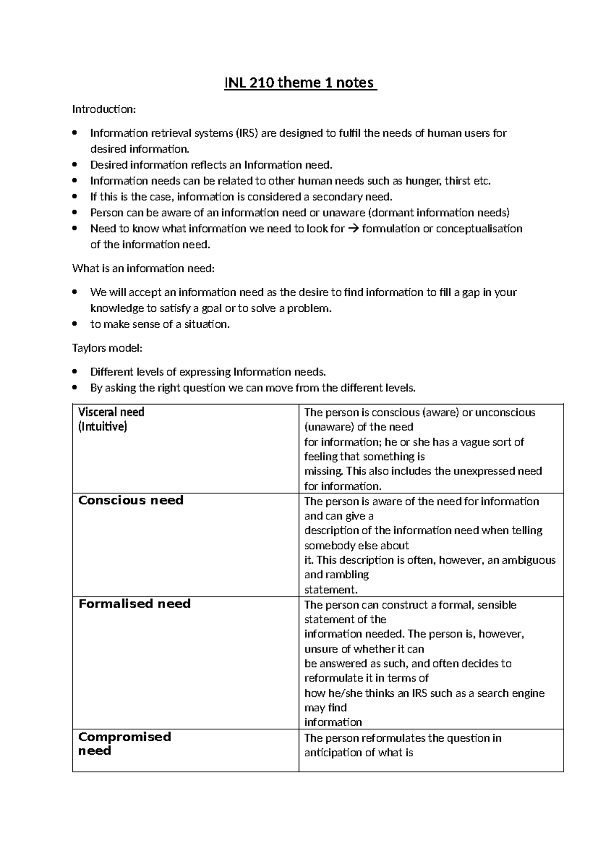 INL 210 theme 1 notes - Summary Information science 210 - INL 210 theme ...