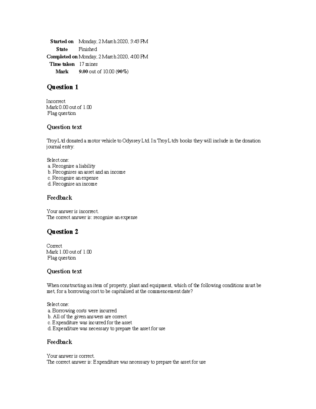 AF210 post quiz 4 - Quizzes - Started on Monday, 2 March 2020, 3:43 PM ...