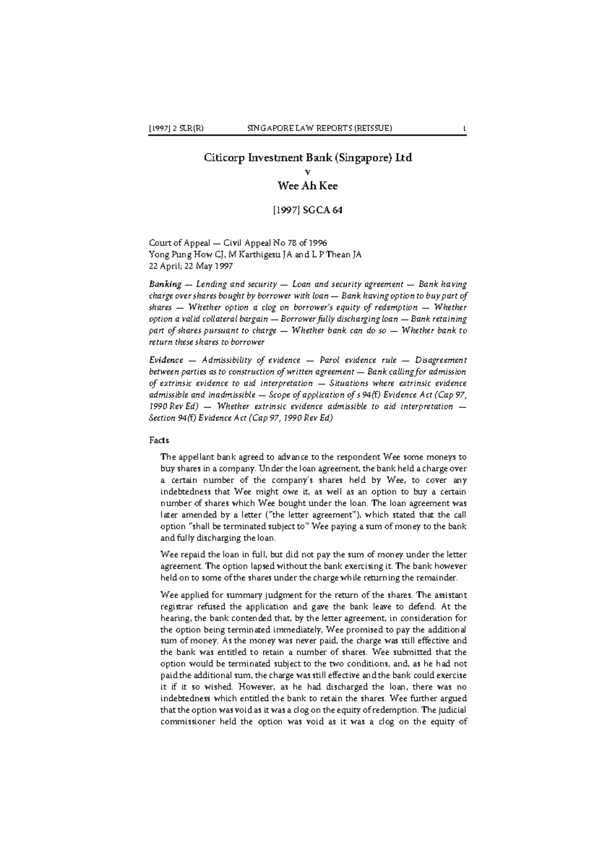 Citicorp+Investment+Bank+%28Singapore%29+Ltd+v+Wee+Ah+Kee+%5B1997%5D+2 ...