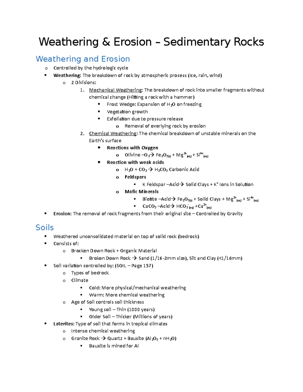 Sedimentary Rocks - notes - Weathering & Erosion – Sedimentary Rocks ...