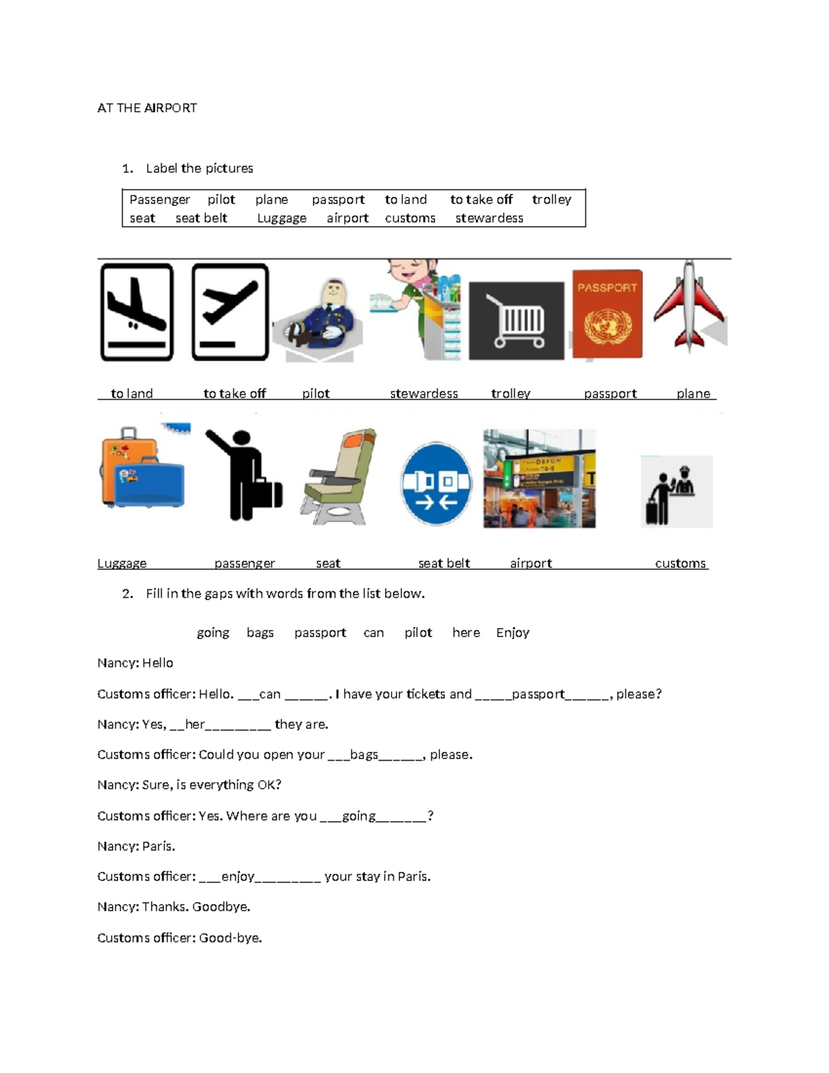 At the Airport Worksheet 5 - AT THE AIRPORT Label the pictures ...